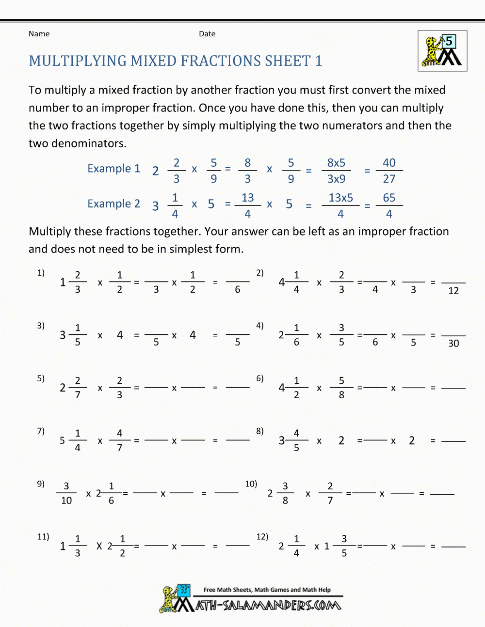 006 Fraction Math Worksheet Multiplying Mixed Fractions Db Excel ... 006 Fraction Math Worksheet Multiplying Mixed Fractions Db Excel ...