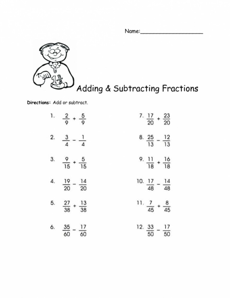Adding Subtracting Multiplying Dividing Fraction Worksheets