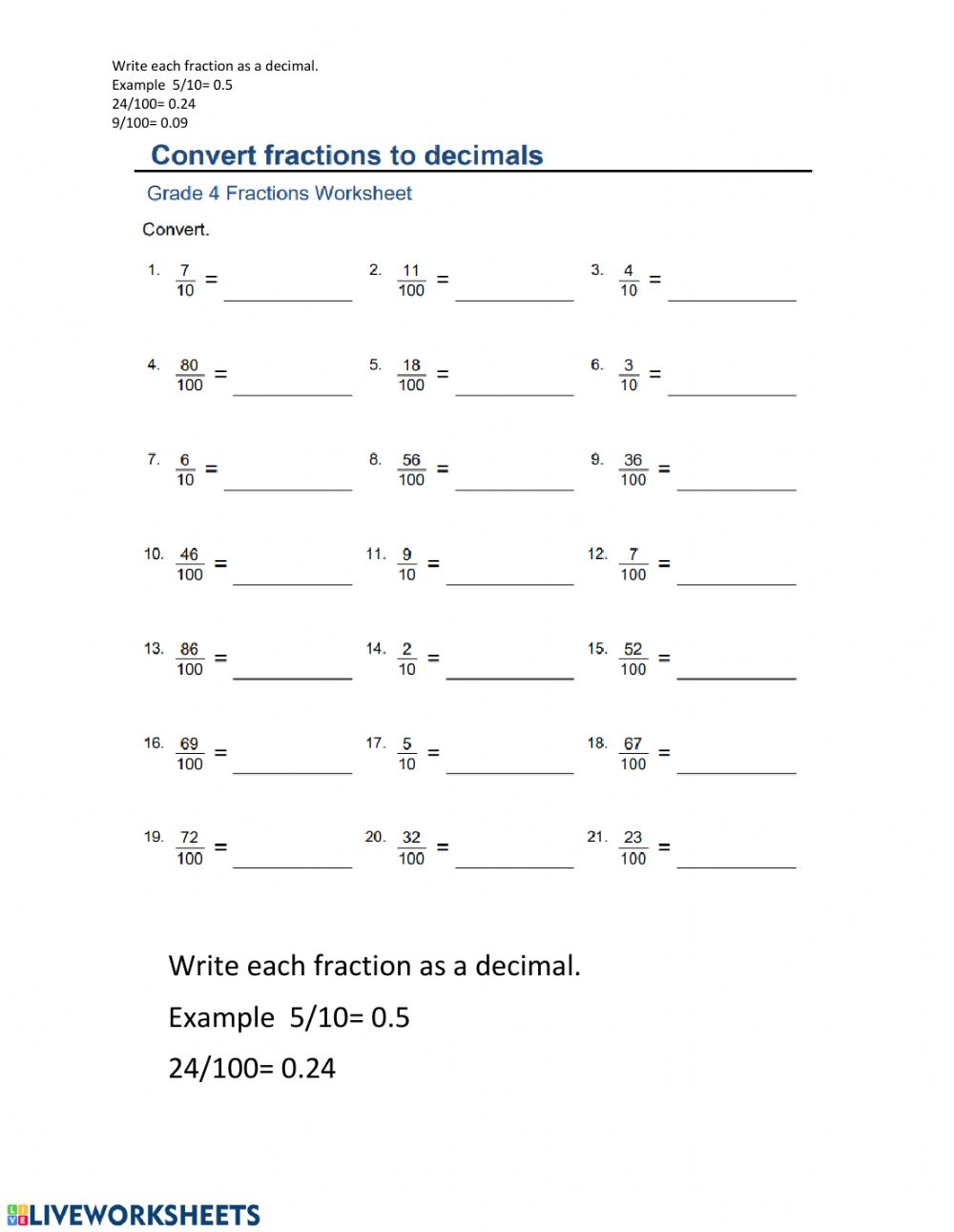 Decimals And Fractions Interactive Worksheet - FractionsWorksheets.net Decimals And Fractions Interactive Worksheet - FractionsWorksheets.net