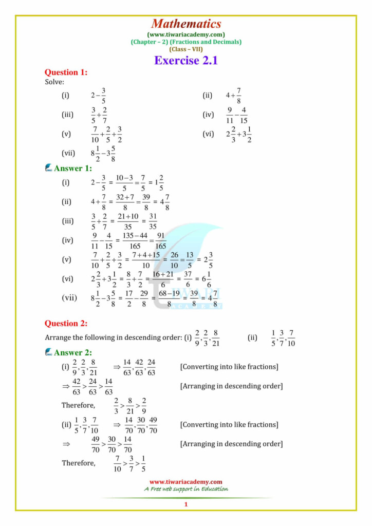 Fractions Worksheets Grade 7 Ncert FractionsWorksheets